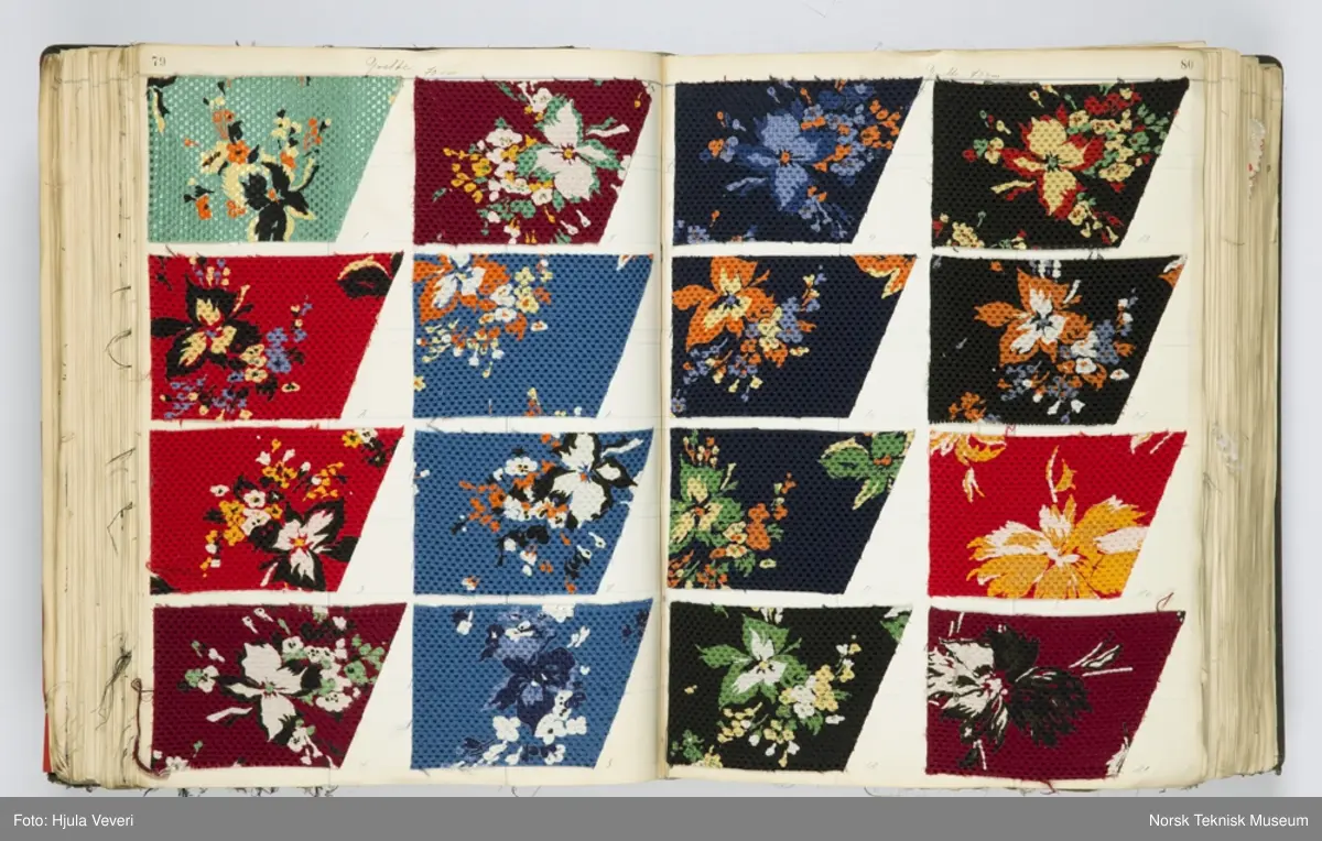 Prøvebok fra Hjula, merket "Trykkvareprøver 1939-41", stoffprøver av ...