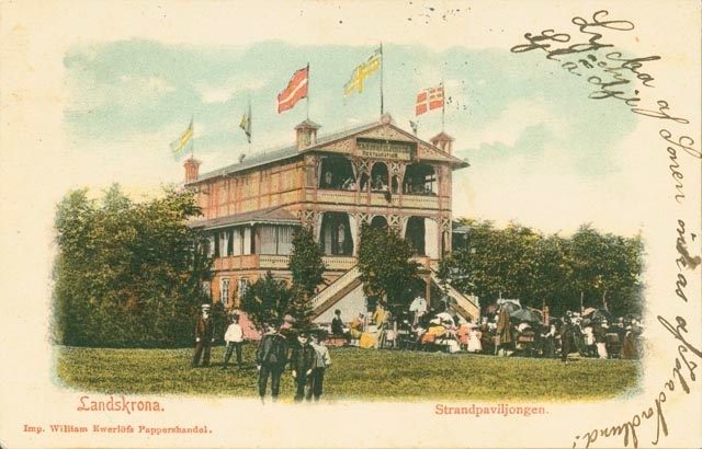 Strandpaviljongen. Vykort -Landskrona museum / DigitaltMuseum