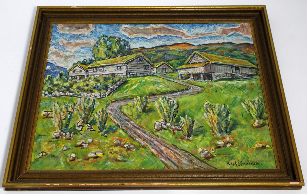 Åsen-garden [Oljemåleri på plate av Karl Straume] -Nynorsk ...