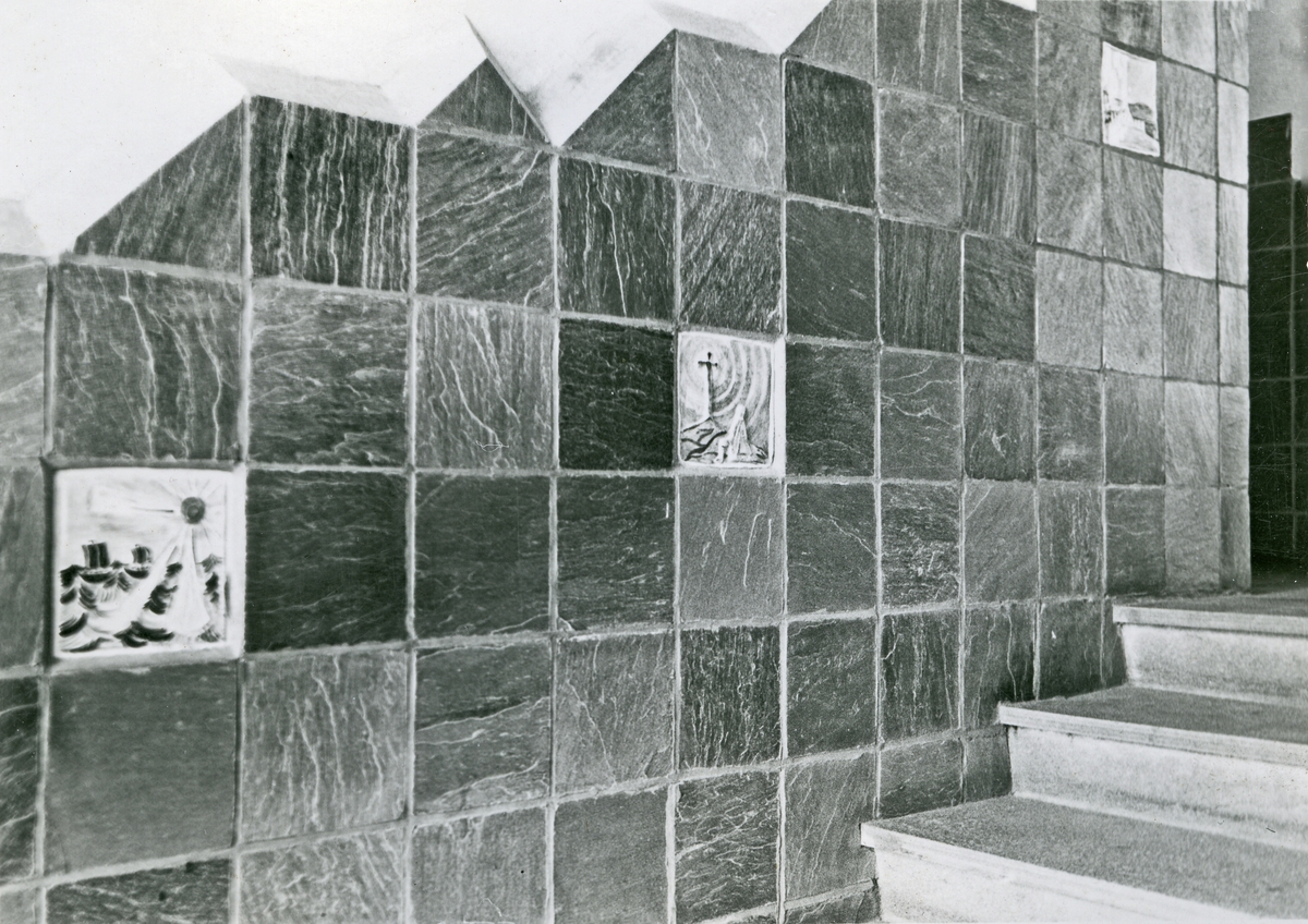 Interiør fra trappeoppgang i Midtbygget på Hauge skole, ca. 1957 ...