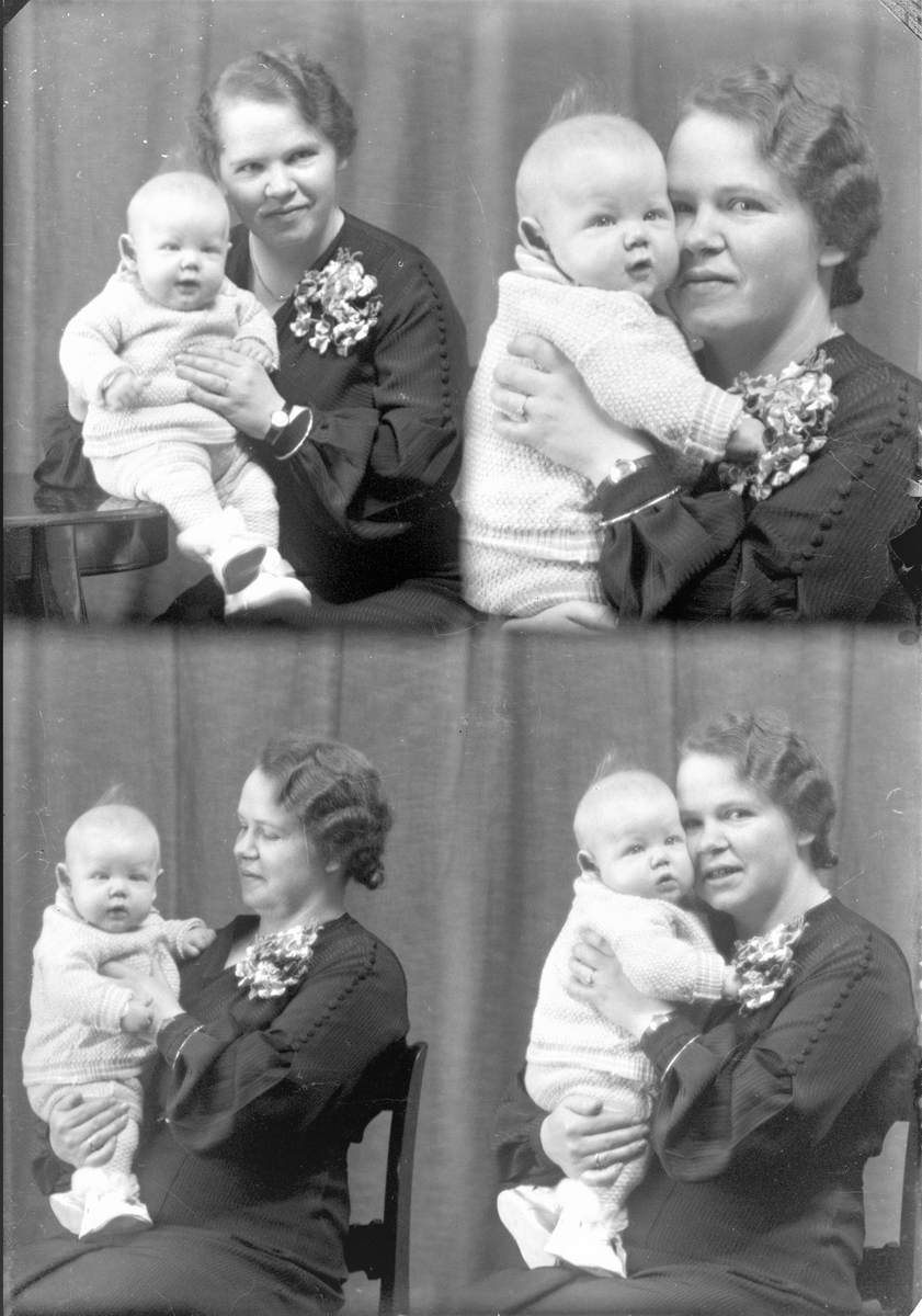 Portrett. Familiegruppe på to. Ung kvinne og lite barn. Bestilt av Fru ...