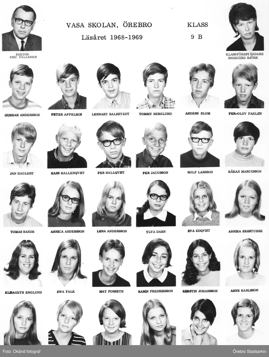 Klass 9 B Vasaskolan, 1968-1969 -Örebro Stadsarkiv / DigitaltMuseum