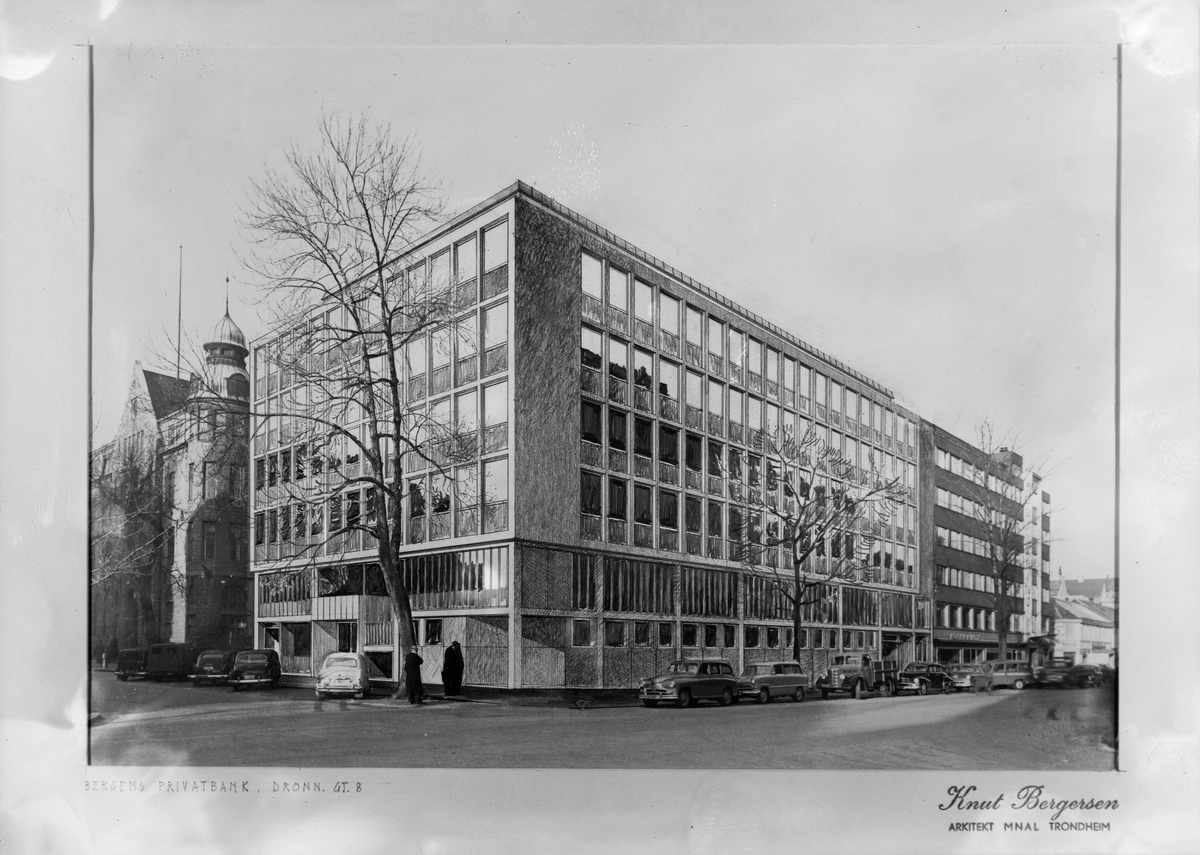 Arkitekt Knut Bergersens forslag til nybygg for Bergens Privatbank ...