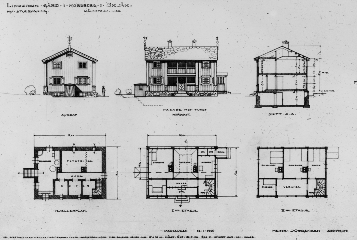 Arkitekt H. Jürgensens tegninger: Lindsheim gård i Nordberg, Skjåk ...