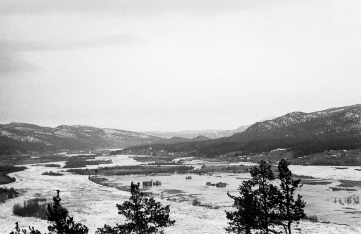 Isgang og flom i Østerdalen våren 1934. Dette fotografiet later til å ...
