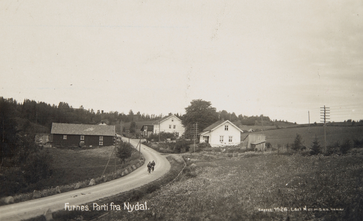 Postkort, Ringsaker, Furnes, Nydal, den gamle hovedvegen gjennom Furnes ...