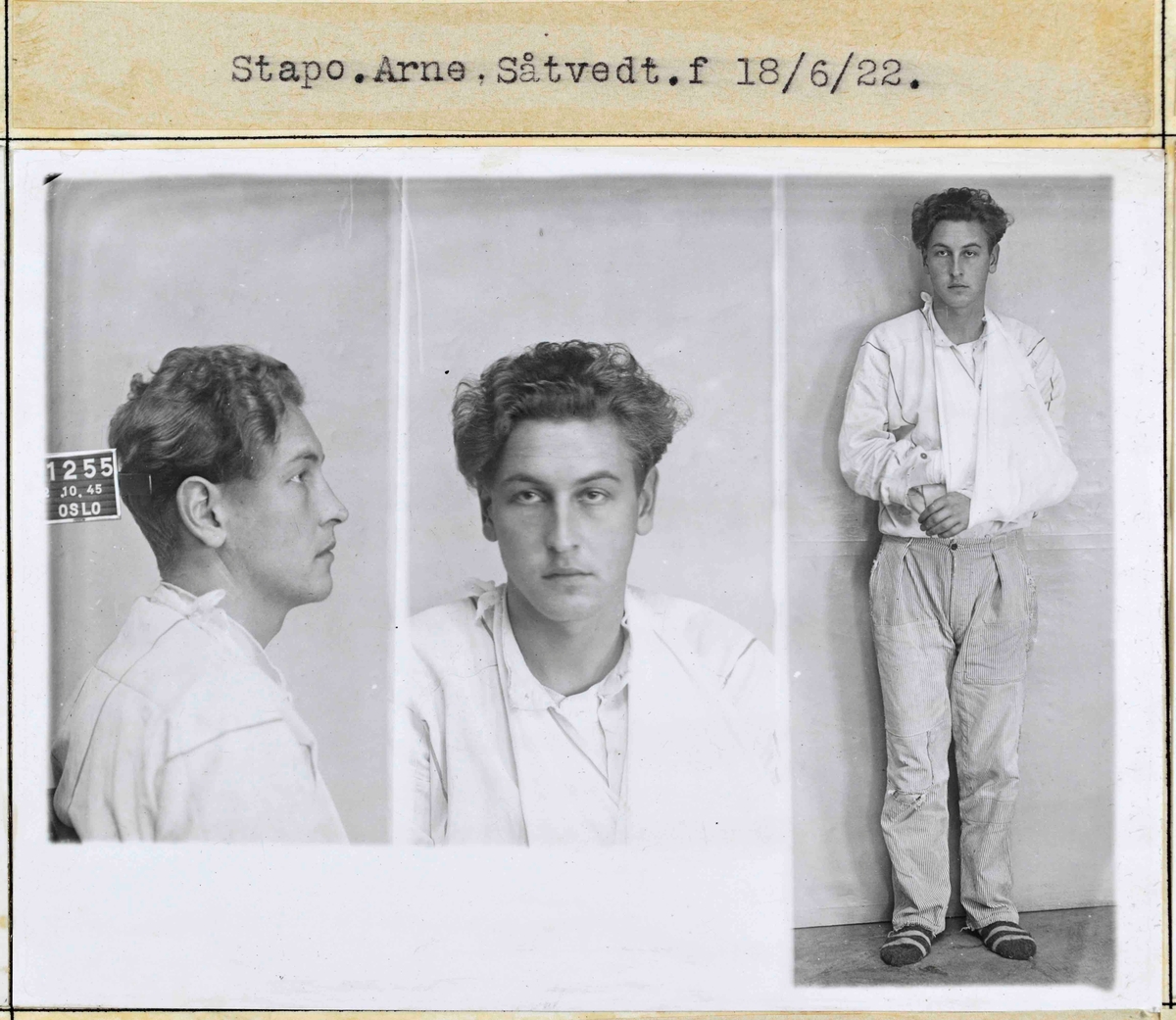 Forbryterportrett av Stapo Arne Såtvedt -Justismuseet / DigitaltMuseum