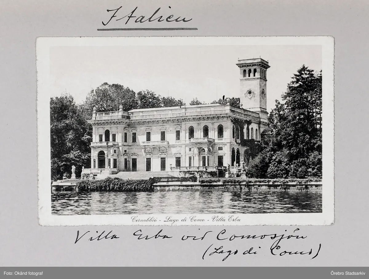 Vykort över Villa Erba vid Comosjön, 1913 -Örebro Stadsarkiv ...