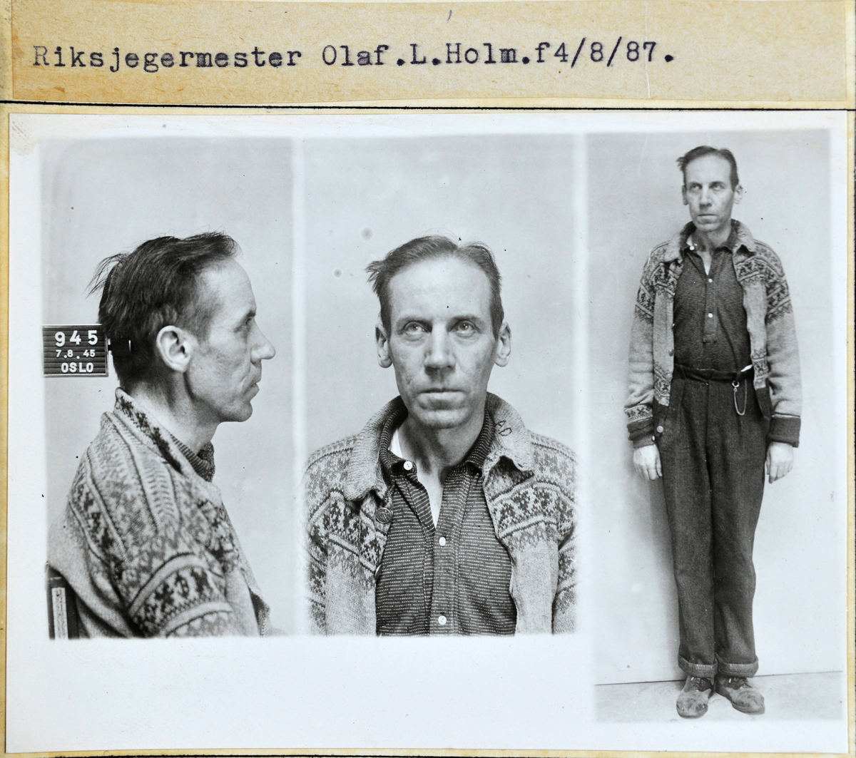 Forbryterportrett av riksjegermester Olaf L. Holm -Justismuseet ...