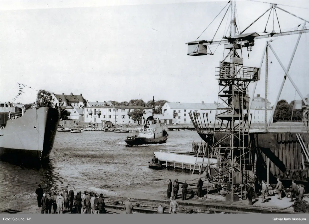 Kalmar varv, sjösättning av nybygge i början av 60-talet. -Kalmar läns ...