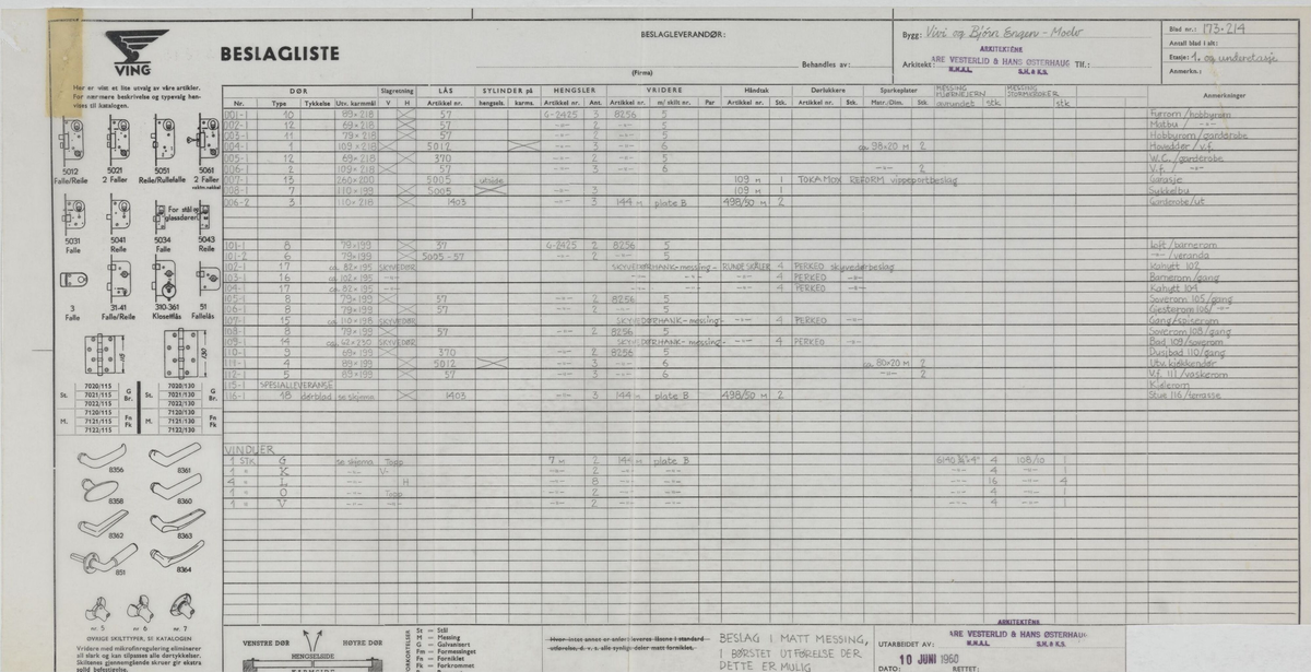 Hus for Engen. Beslagliste [Arbeidstegning] -Nasjonalmuseet ...