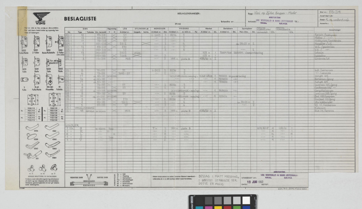 Hus for Engen. Beslagliste [Arbeidstegning] -Nasjonalmuseet ...
