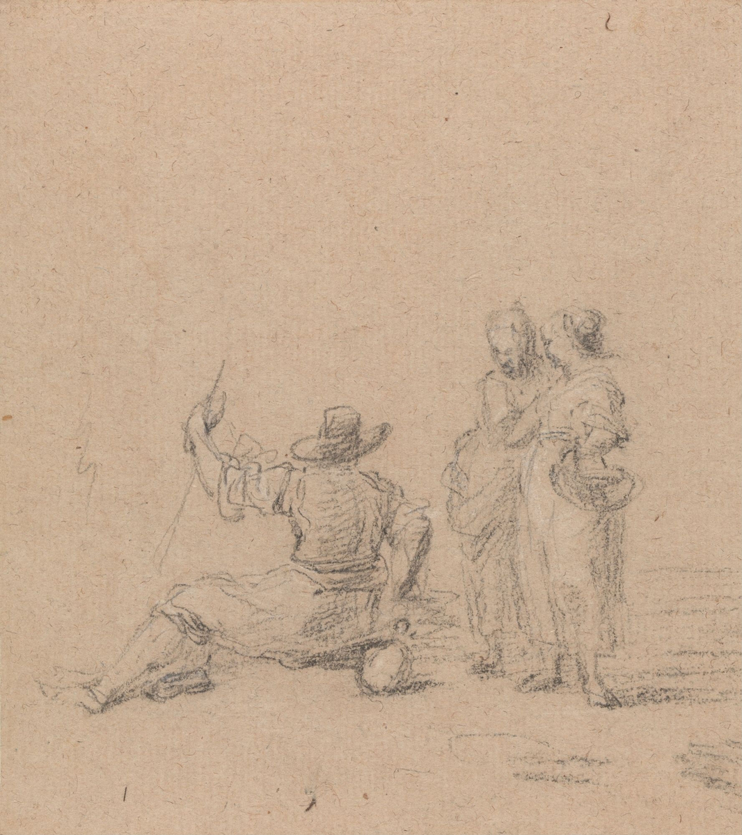 Sittende mann og to stående kvinner [Tegning] -Nasjonalmuseet ...
