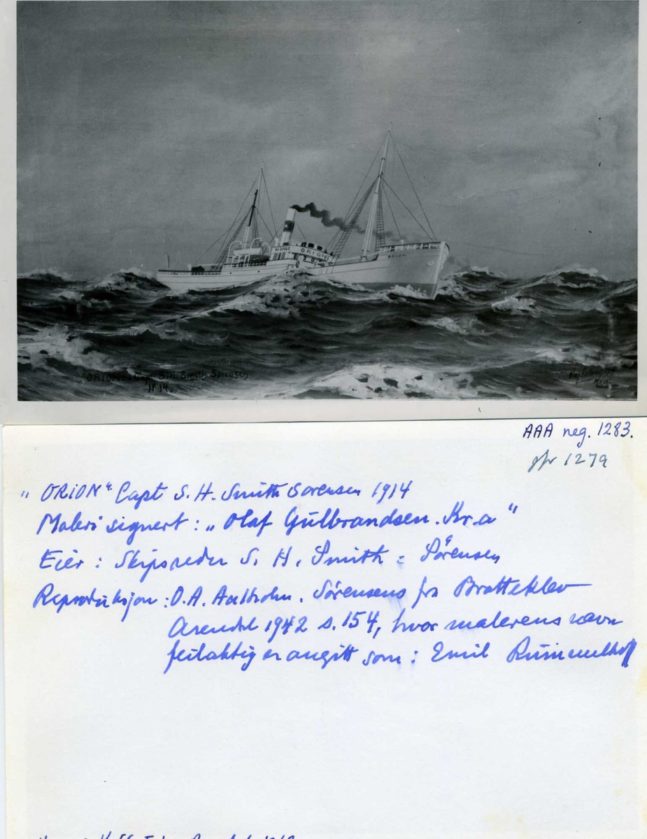 Fartøybilder fra Agder. Navn: D/S Orion Kjennetegn: MFPK Bygget i ...