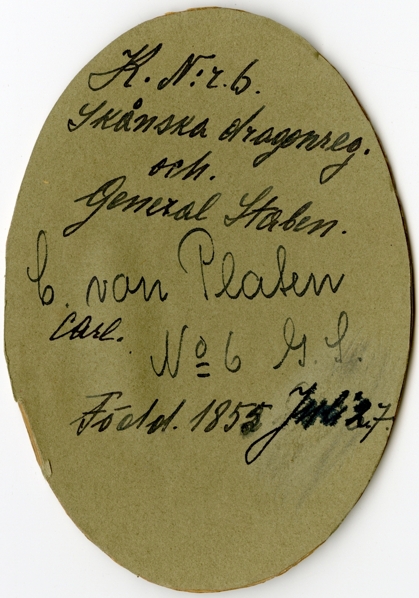 Porträtt av Christofer von Platen, officer vid Generalstaben ...