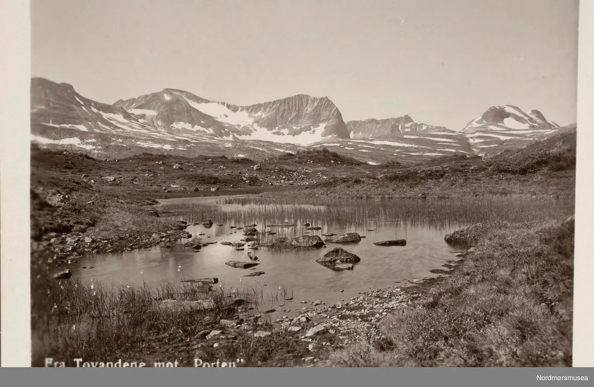 Postkort med motiv fra Tovande (Tovatnet), hvor vi ser mot Porten i ...