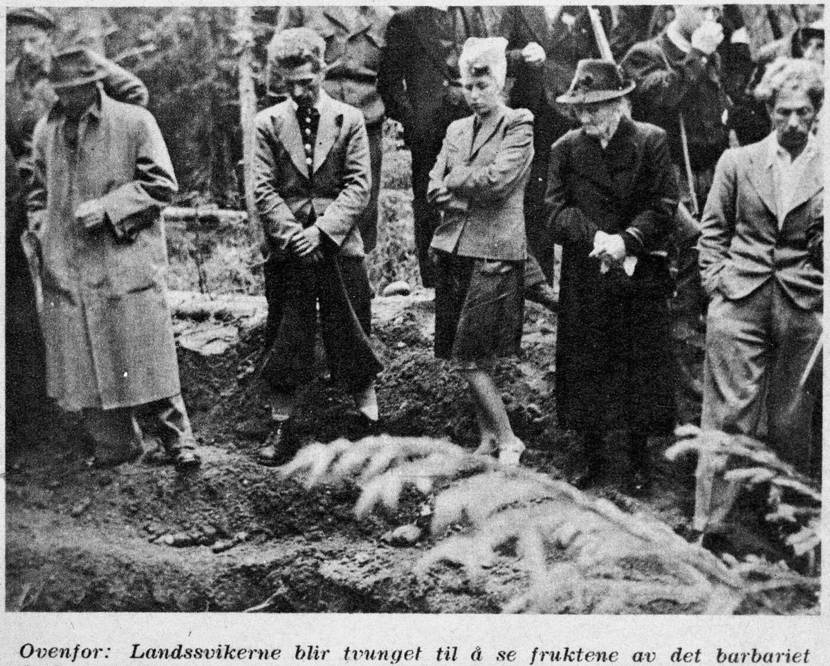 Tyskertøser må delta i arbeidet med å grave opp lik. -Museene i Akershus / DigitaltMuseum