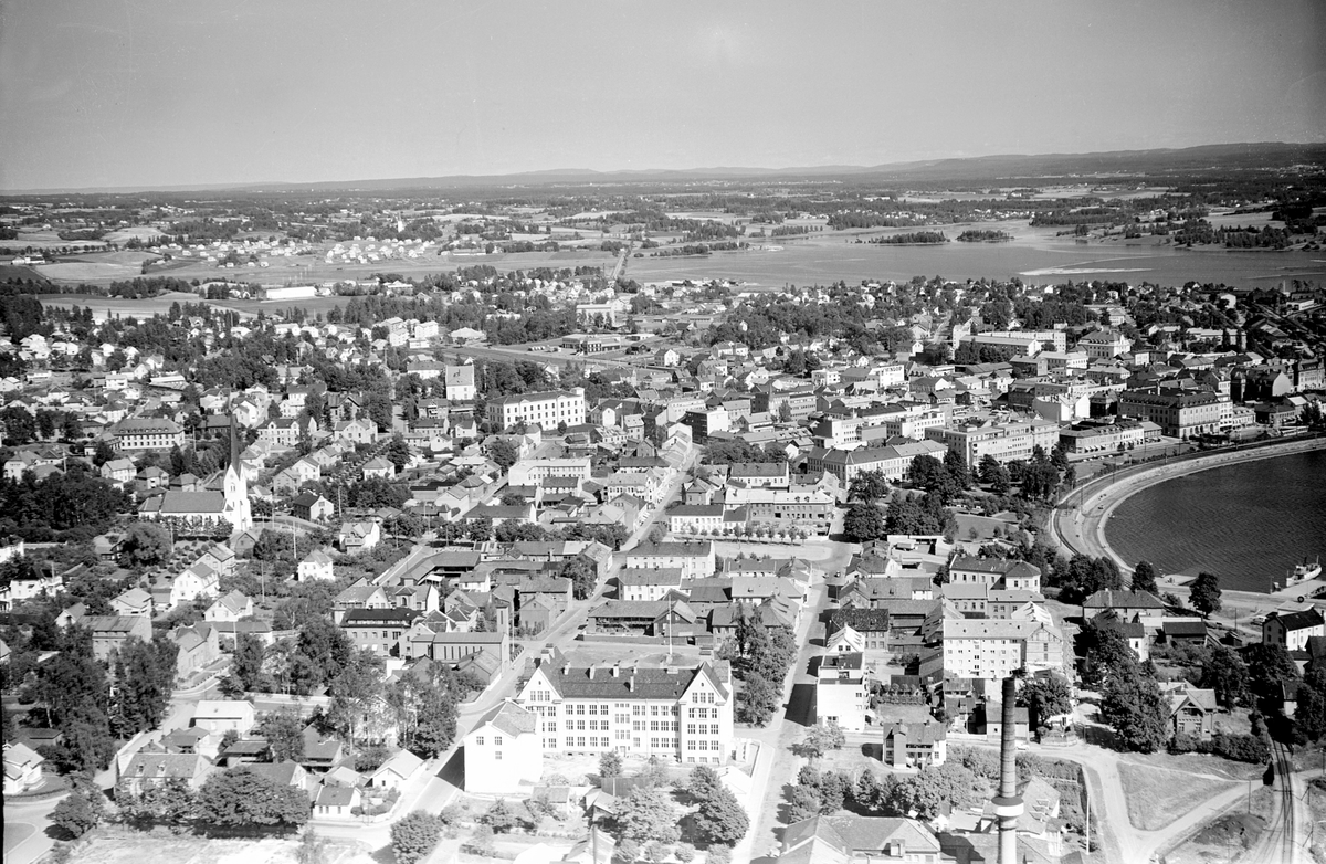 Hamar, flyfoto, bypanorama, Vestbyen, Hamar katedralskole på Vestre ...