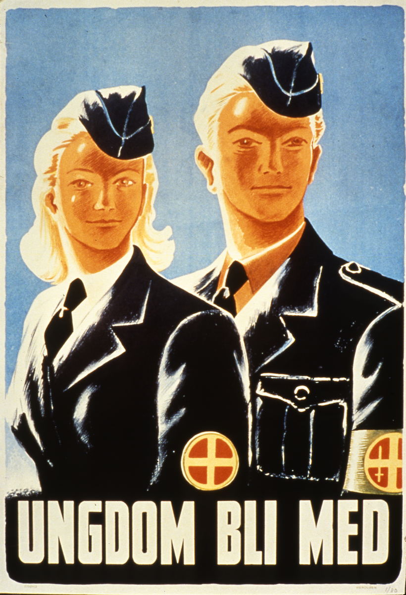Andre verdenskrig, propaganda plakat for Nasjonal Samling, "Ungdom bli ...
