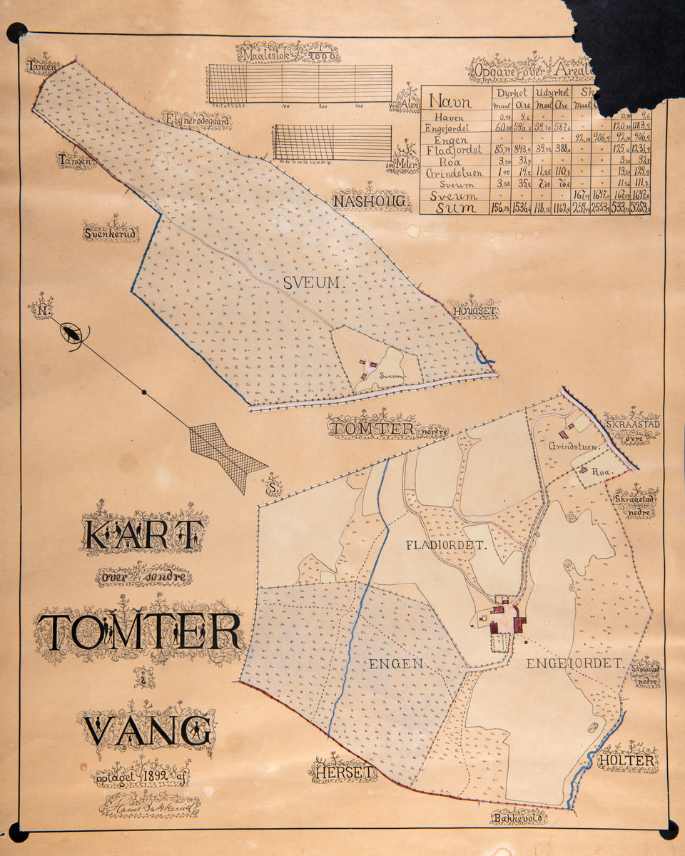 Gardskart, gårdskart over gården Søndre Tomter i Vang H. Oppmålt og ...